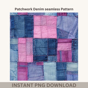 5 Elegant Patchwork Denim Seamless Pattern, PNG, Digital Art for ...