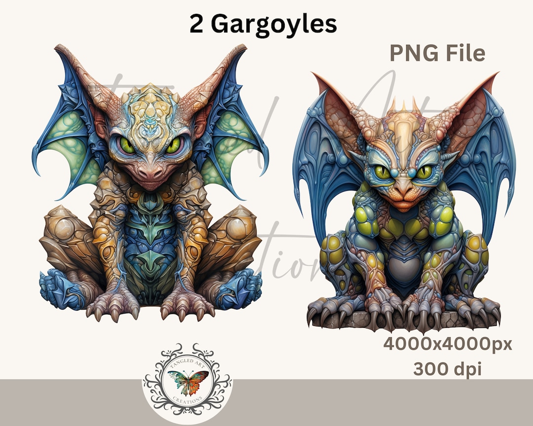 2 Scary Gargoyle PNG, Sublimation - Digital Art for Whimsical Designs ...