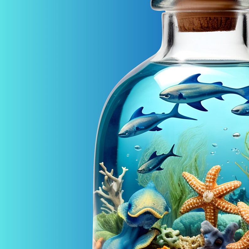 Whimsical Marine Ocean Life Jar PNG Sublimation Watercolor - Etsy