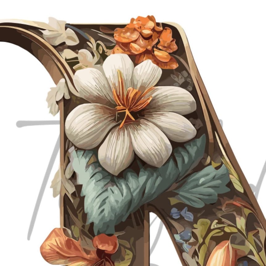 A Decorative Letter M in Bloom, With Beautiful Flowers, Botanical , PNG ...