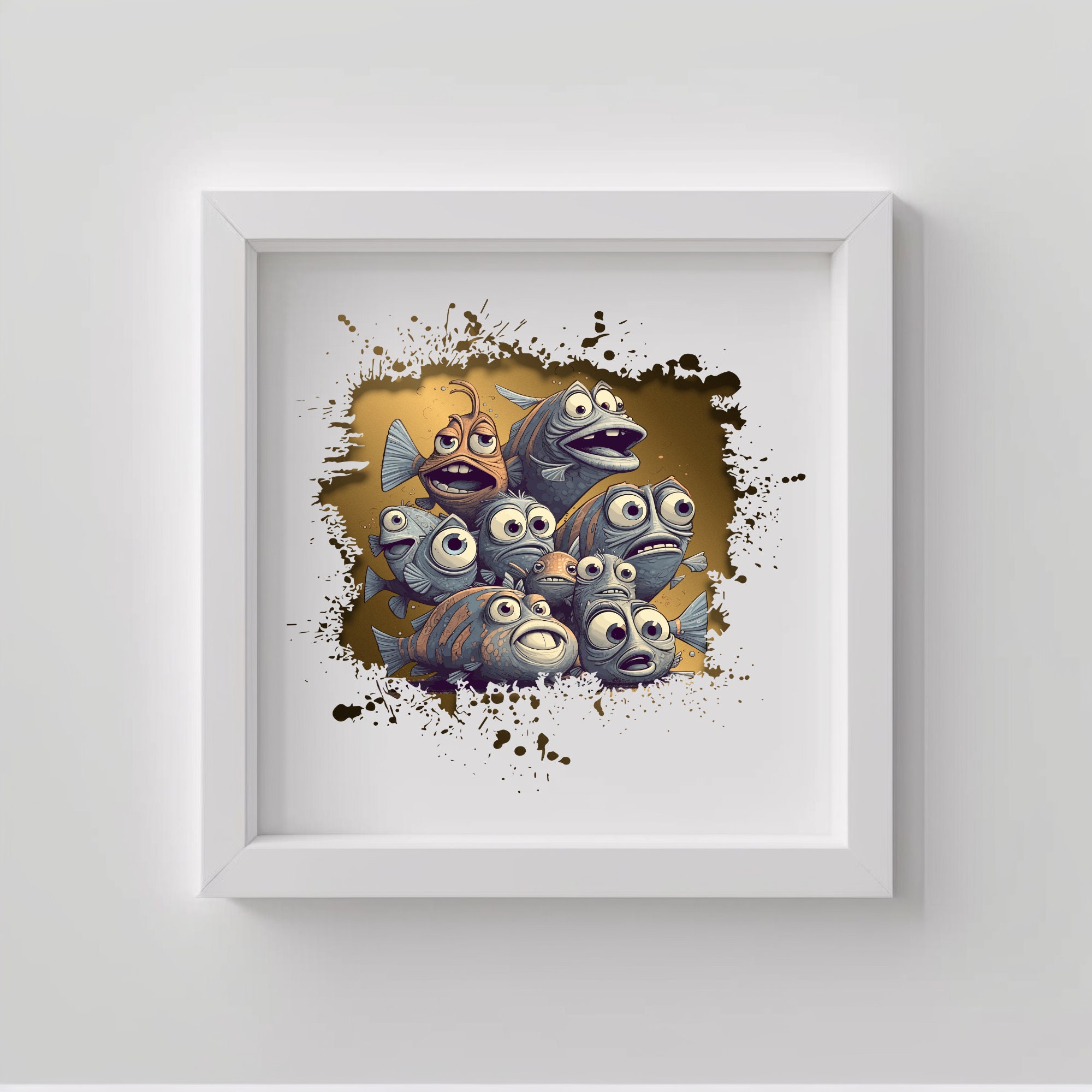 A Cartoon of Fish Friends in the Style of Caricature, Sepia Tone, 3D ...