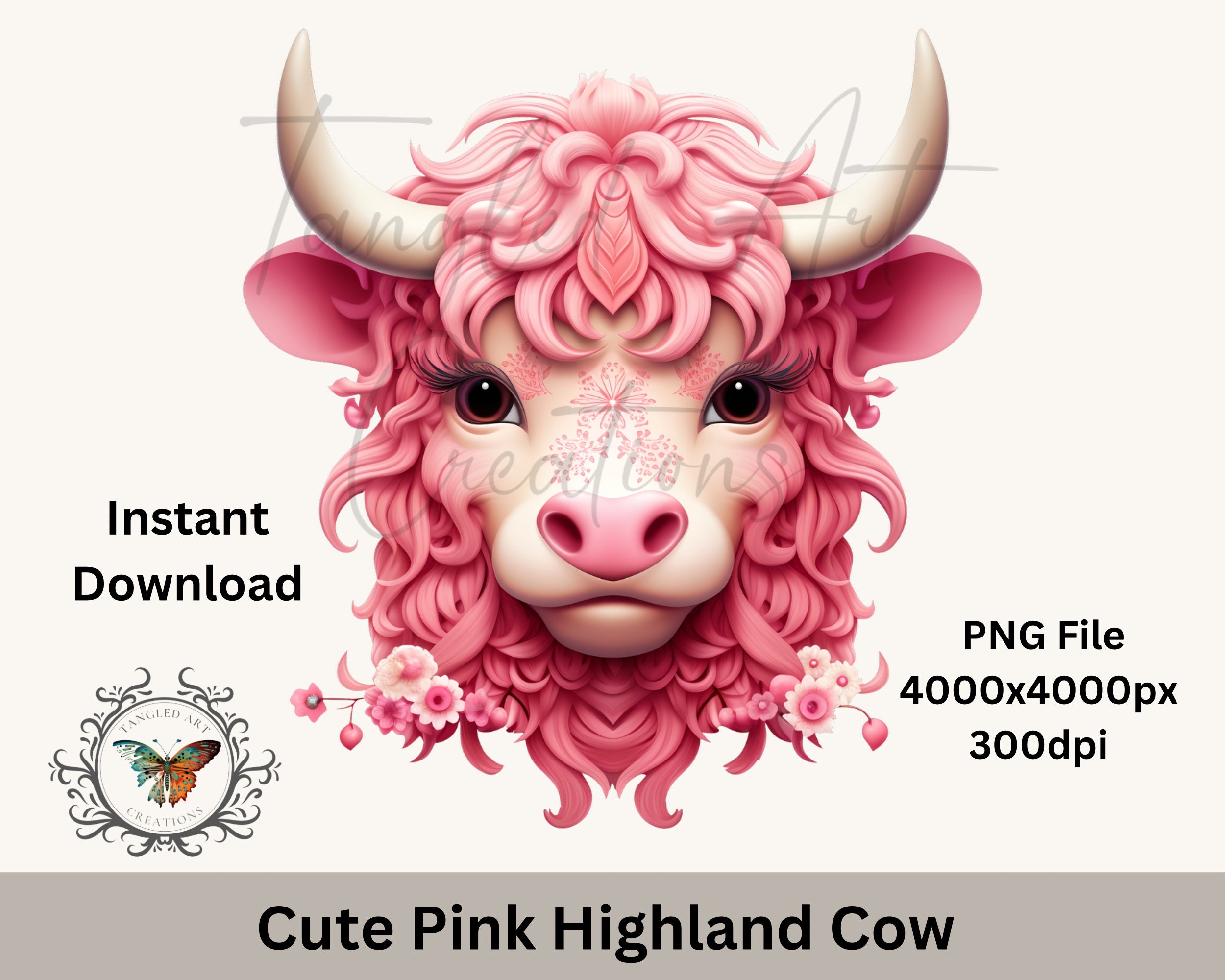 Pink Highland Cow High Resolution PNG File 4000x4000 300 DPI - Etsy