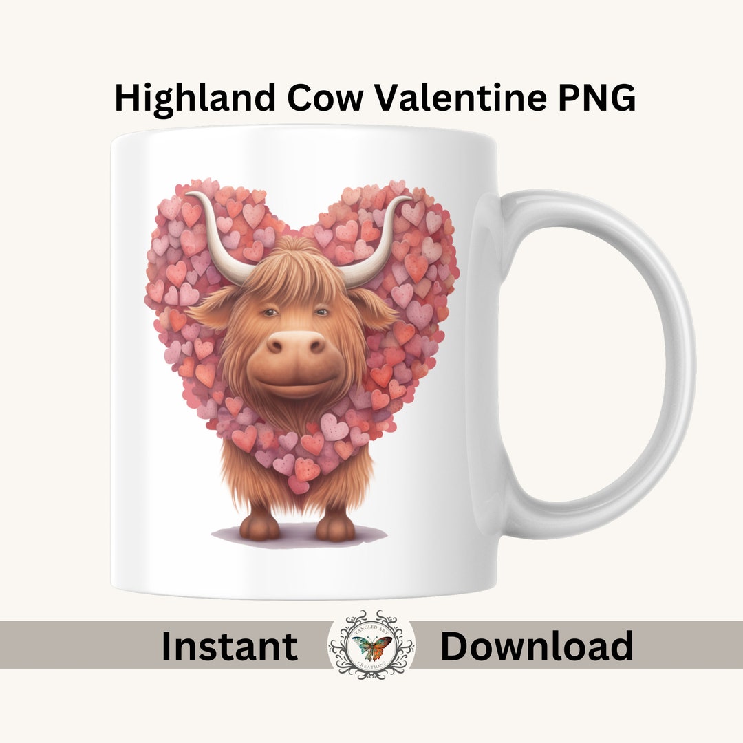 Highland Cow Valentine PNG File for Sublimation, Stickers, Mugs ...
