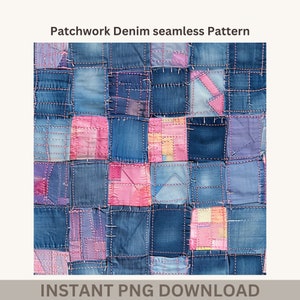 5 Elegant Patchwork Denim Seamless Pattern, PNG, Digital Art for ...