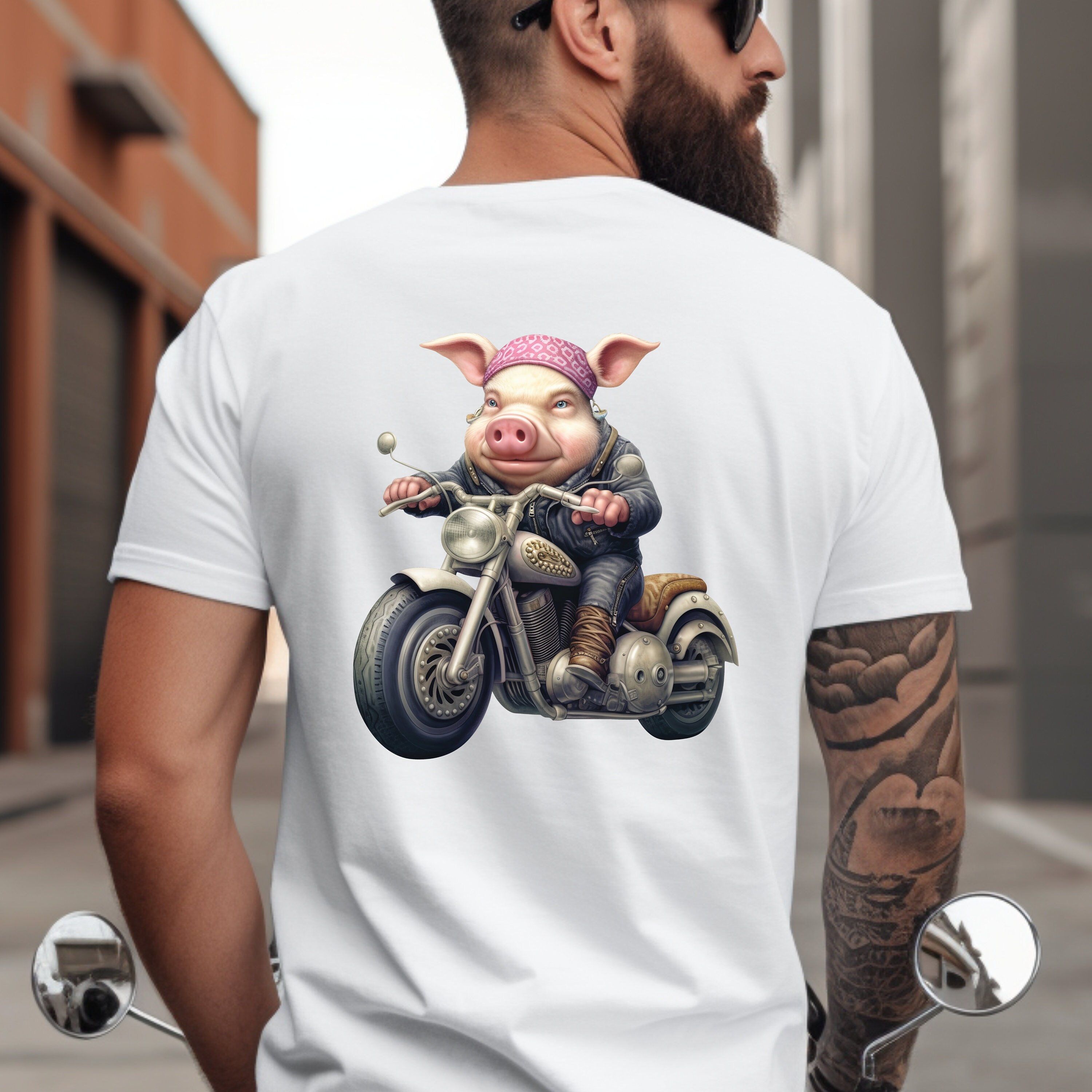 Funny Pig in Motorcycle Caricature, Colorful, High Resolution PNG File ...