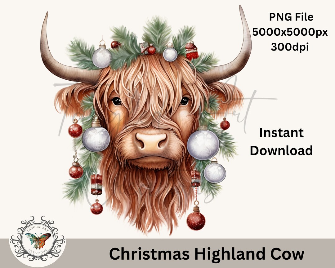Christmas Highland Cow High Resolution PNG File 5000x5000, 300 DPI ...