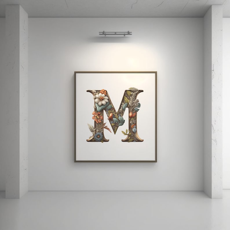 A Decorative Letter M in Bloom, With Beautiful Flowers, Botanical , PNG ...