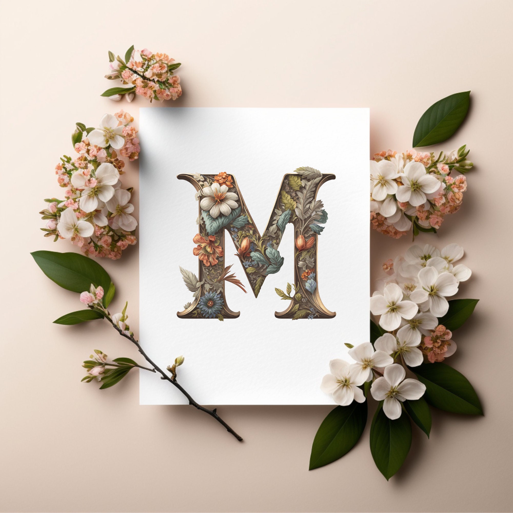 A Decorative Letter M in Bloom, With Beautiful Flowers, Botanical , PNG ...