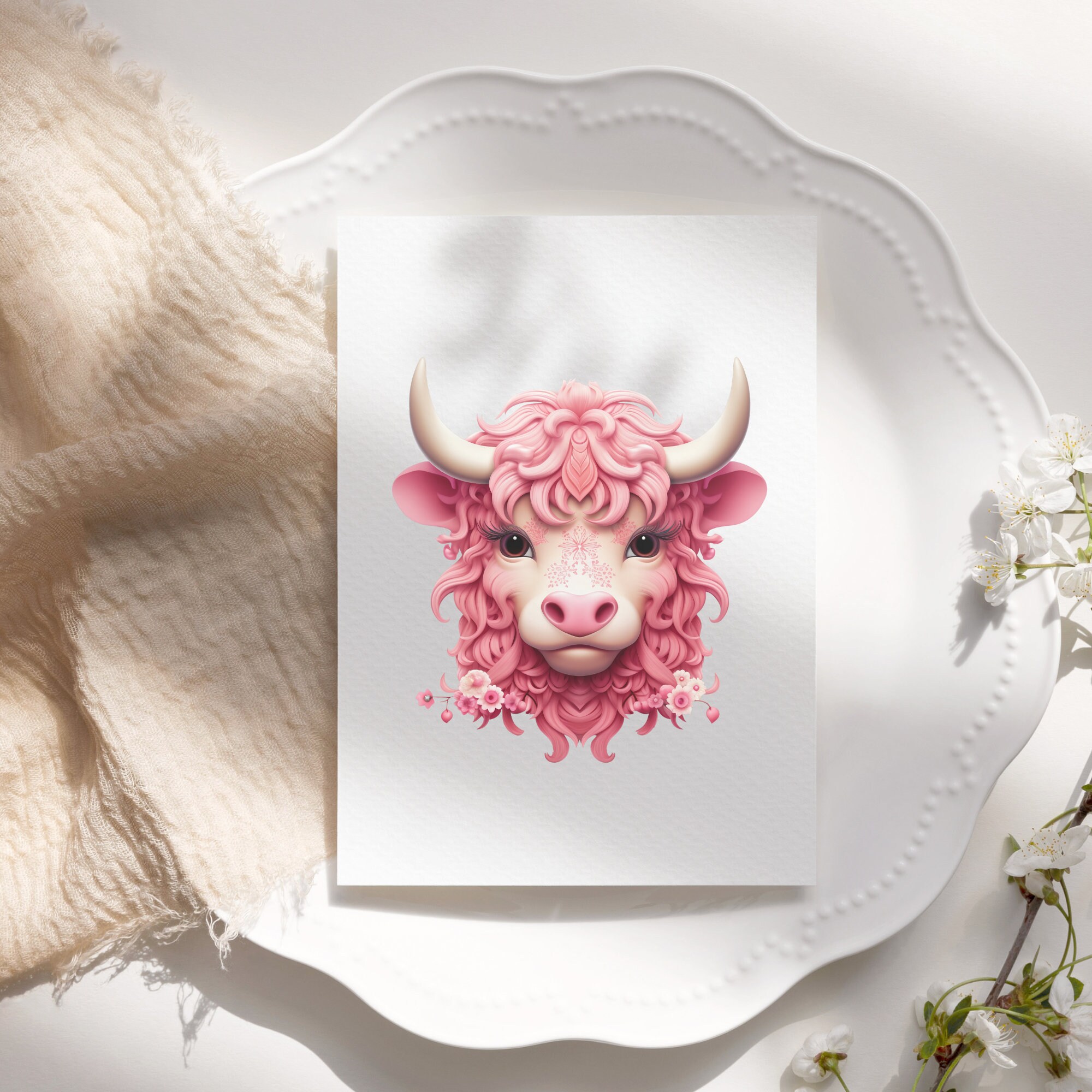 Pink Highland Cow High Resolution PNG File 4000x4000 300 DPI - Etsy