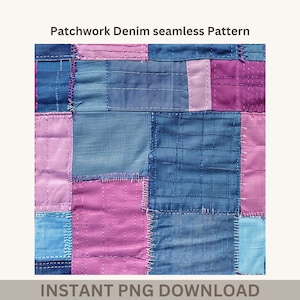 5 Elegant Patchwork Denim Seamless Pattern, PNG, Digital Art for ...