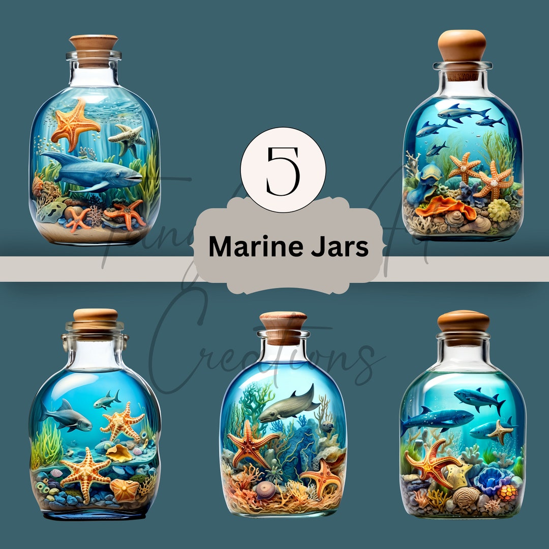 Whimsical Marine Ocean Life Jar, PNG Sublimation Watercolor, Digital ...