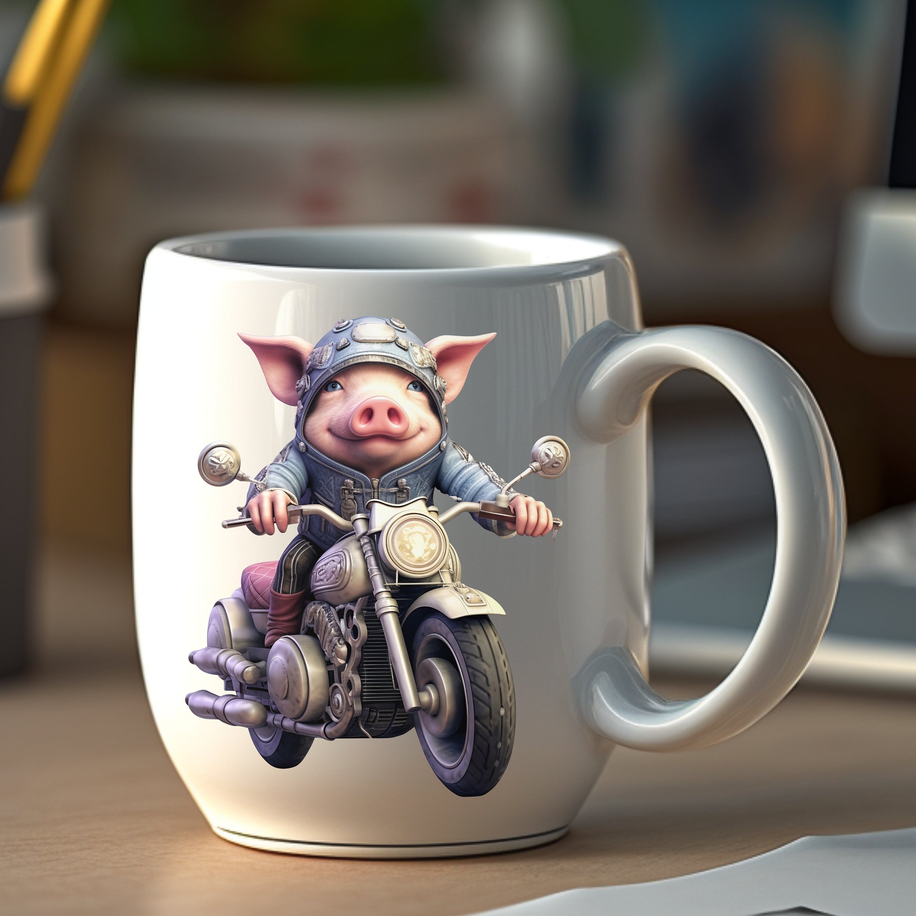 Funny Pig in Motorcycle Caricature, Colorful, High Resolution PNG File ...