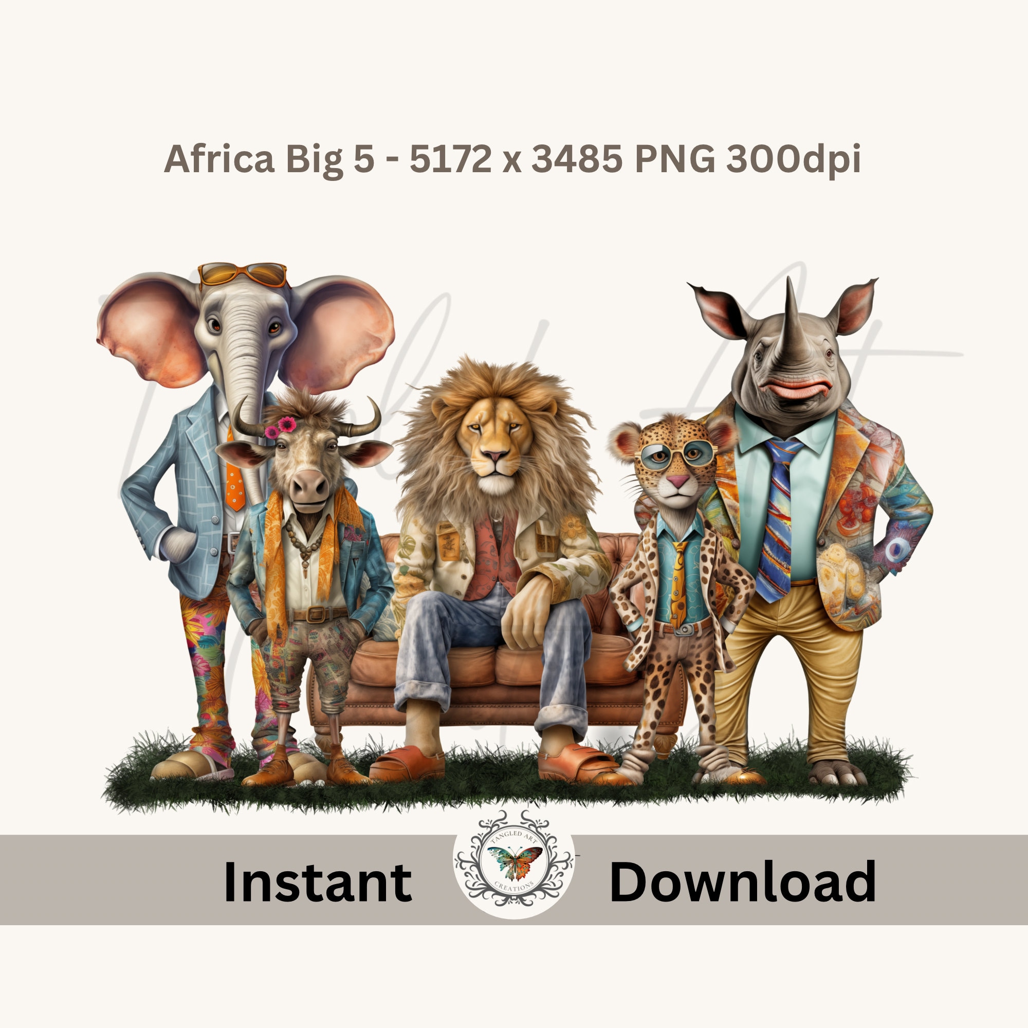 Africa’s Big Five Safari Png File for Sublimation, Leopard Rhino ...