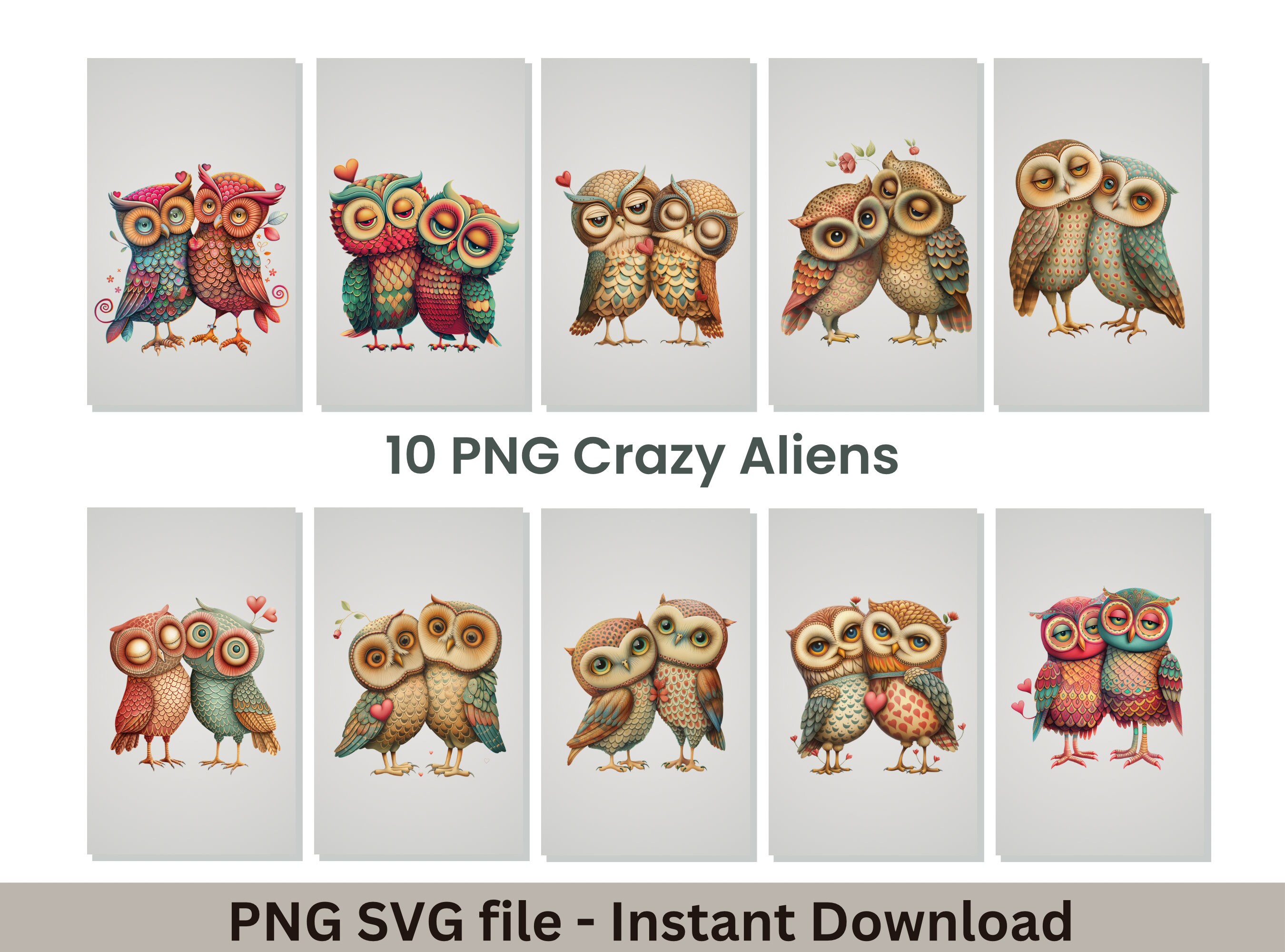 10 Whimsical Crazy Aliens PNG File 300 DPI, Great for Clipart ...