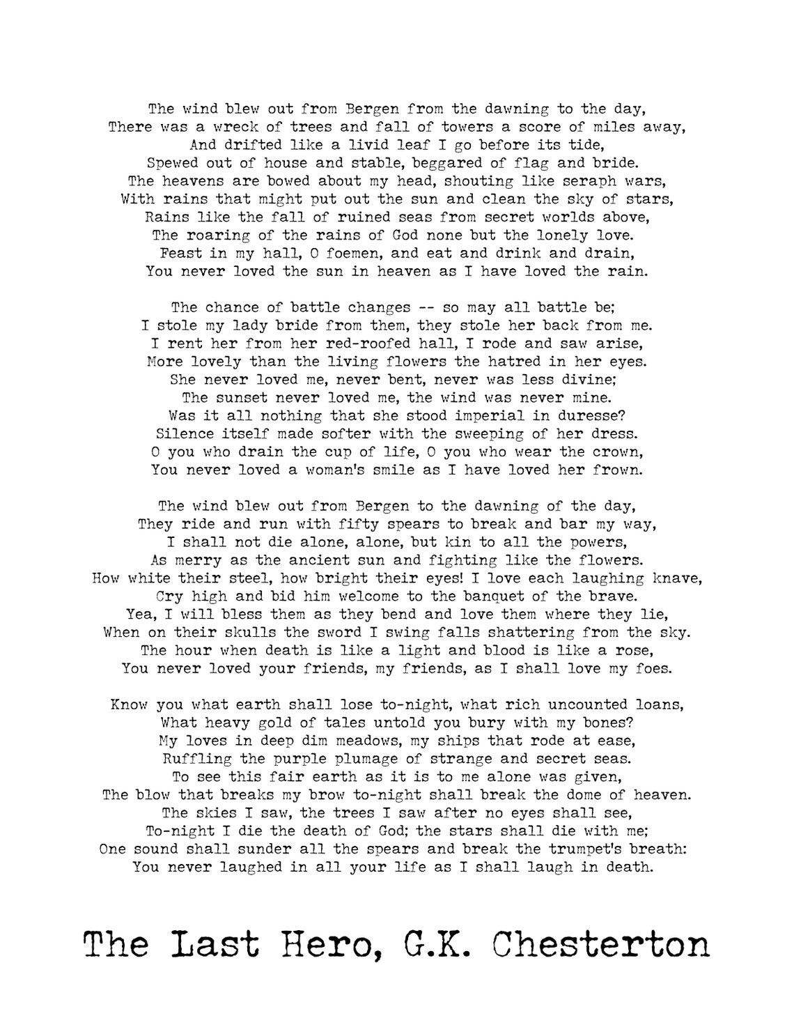 The Last Hero / G.K. Chesterton Poem / Printable Quote / Quote Poster ...
