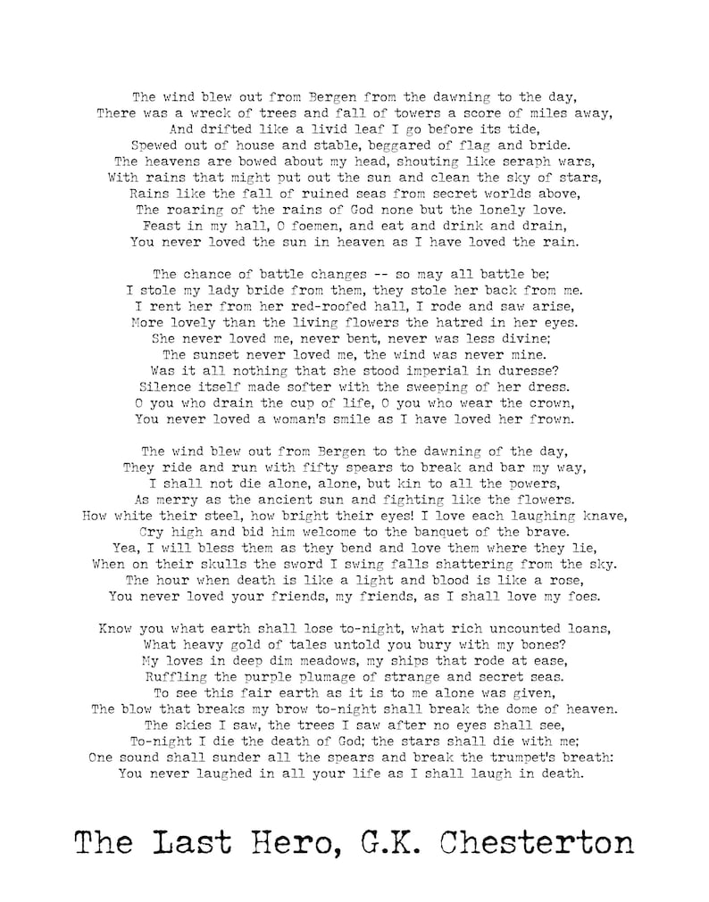 The Last Hero / G.K. Chesterton Poem / Printable Quote / Quote Poster ...