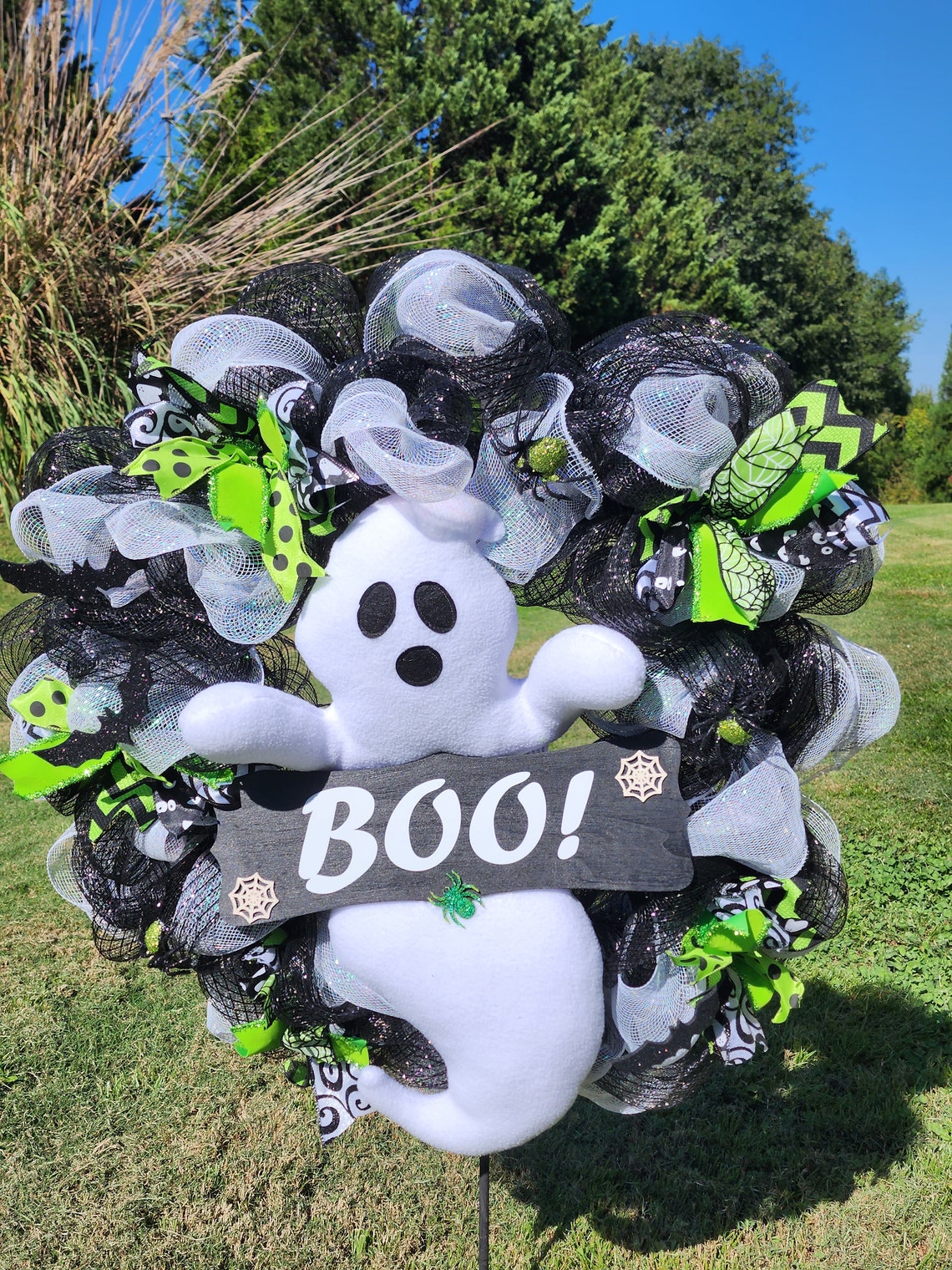 Ghost Deco Mesh Wreath, Halloween Wreath, Ghost Wreath, Halloween Décor ...