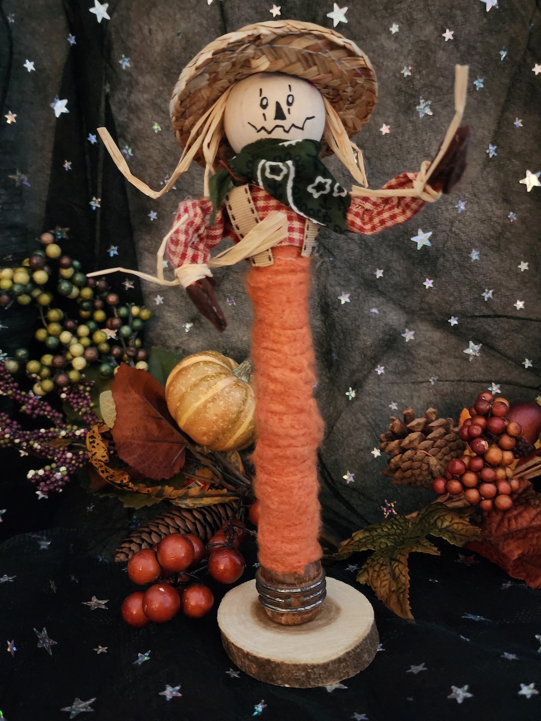 Scarecrow Spindle Doll, Scarecrow Figure, Halloween Décor, Fall Décor ...