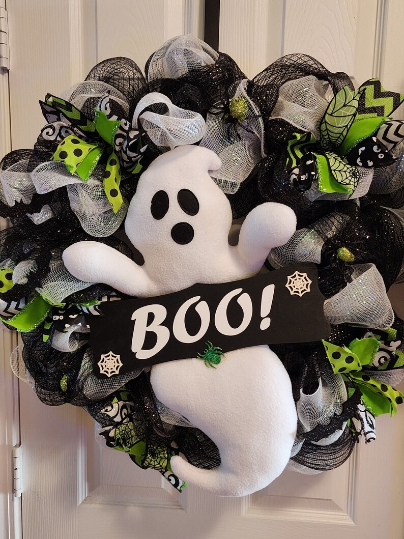 Ghost Deco Mesh Wreath, Halloween Wreath, Ghost Wreath, Halloween Décor ...