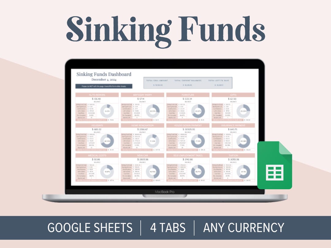Sinking Funds Tracker Spreadsheet for Google Sheets | Savings Plan ...