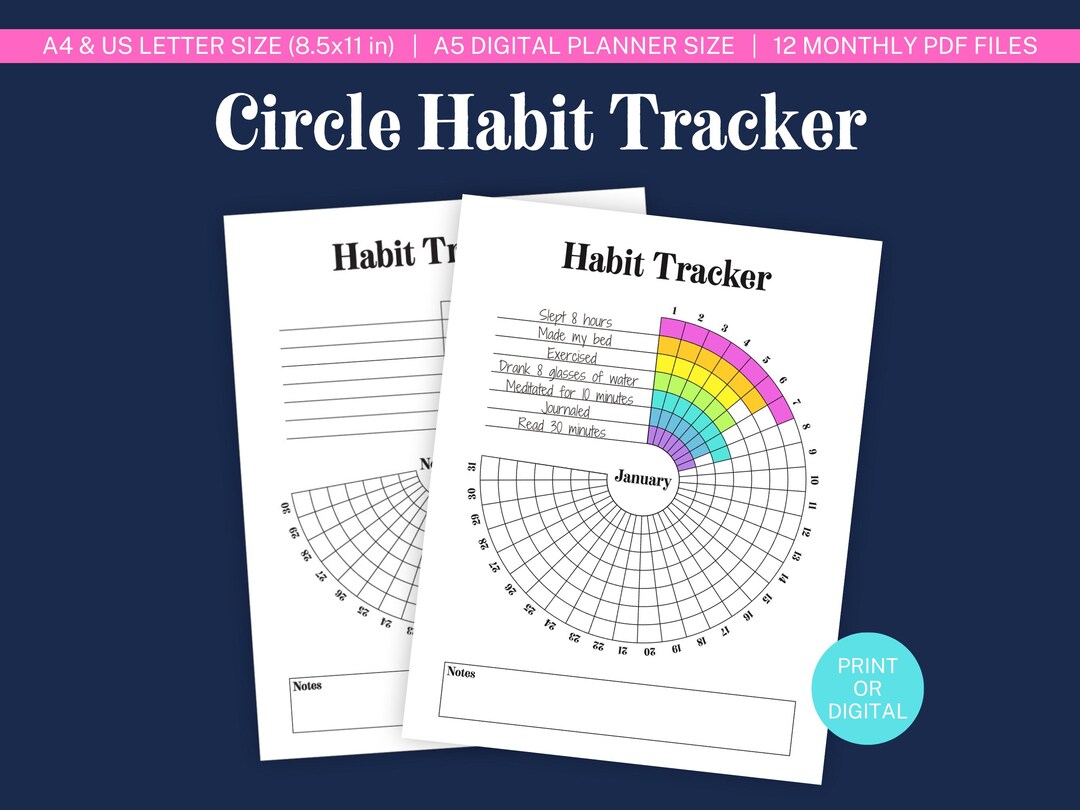 Circle Habit Tracker - Printable Habit Tracker - 30 Day Challenge ...