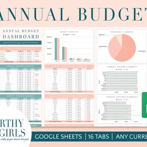 Annual Budget Spreadsheet for Google Sheets Monthly Budget - Etsy