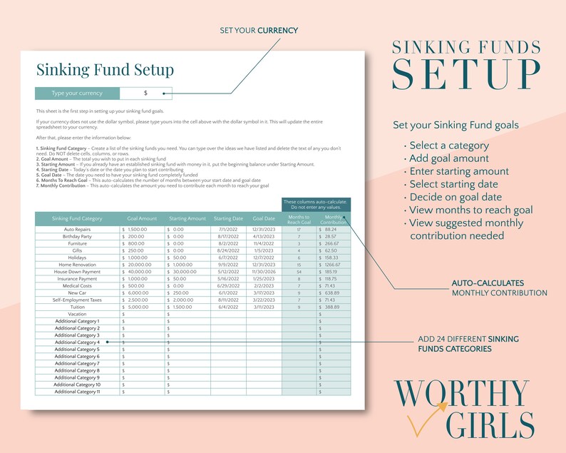 Sinking Funds Tracker Spreadsheet for Google Sheets | Savings Tracker ...
