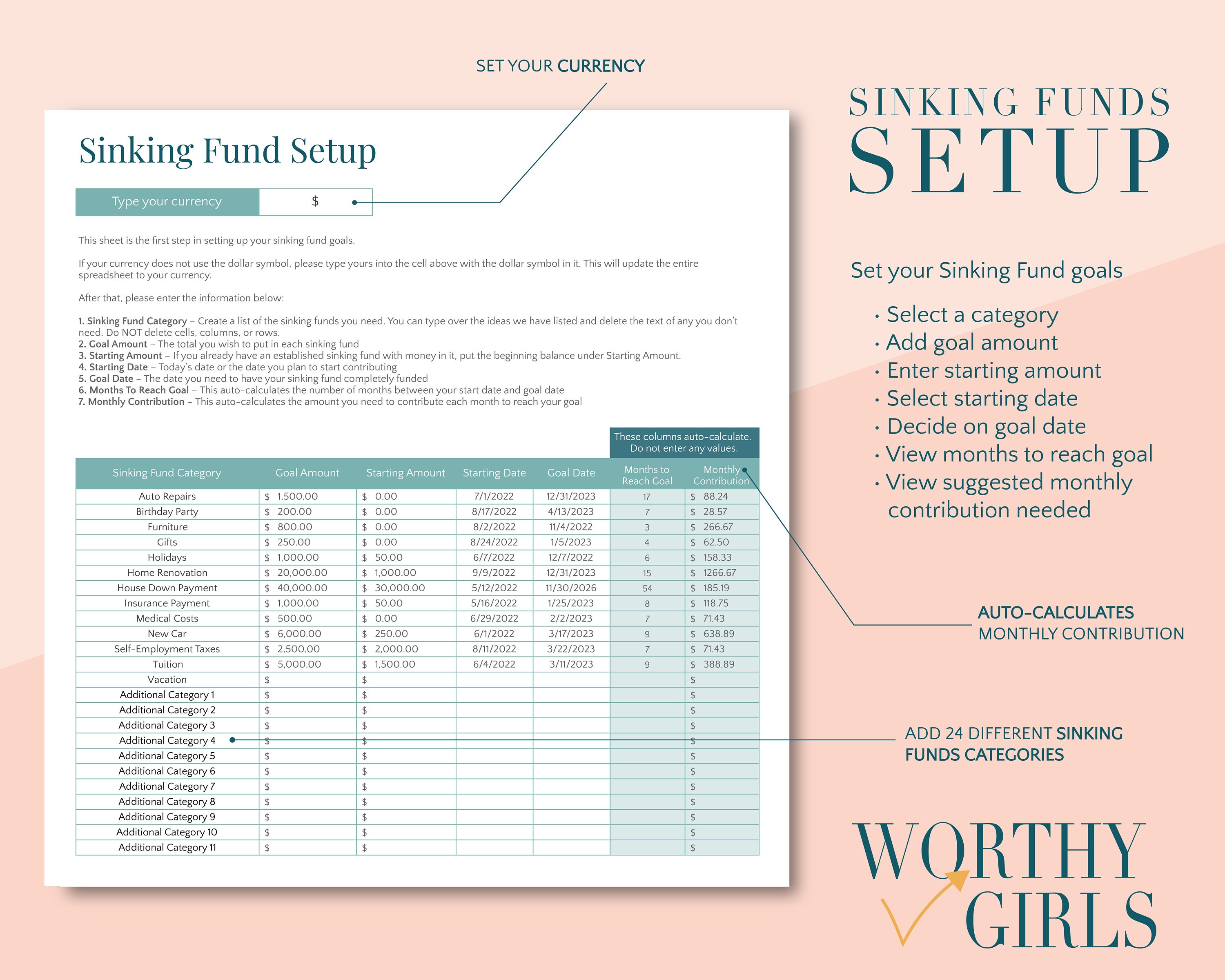 Sinking Funds Tracker Spreadsheet for Google Sheets | Savings Tracker ...