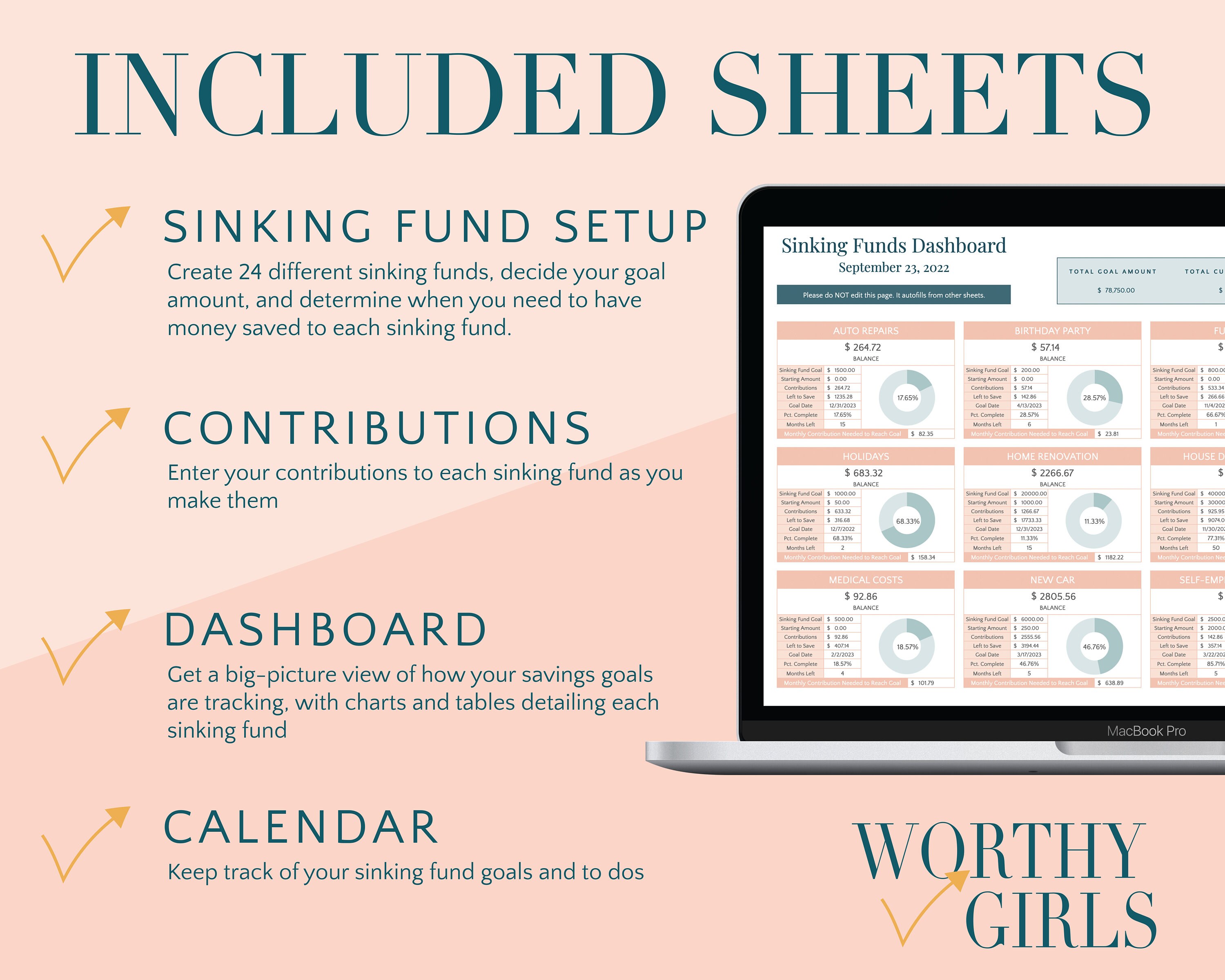 Sinking Funds Tracker Spreadsheet for Google Sheets | Savings Tracker ...