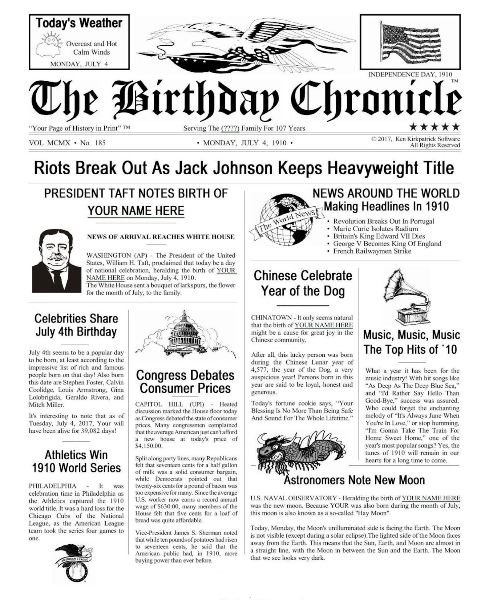 The Birthday Chronicle. What Happened the Day When You Were - Etsy