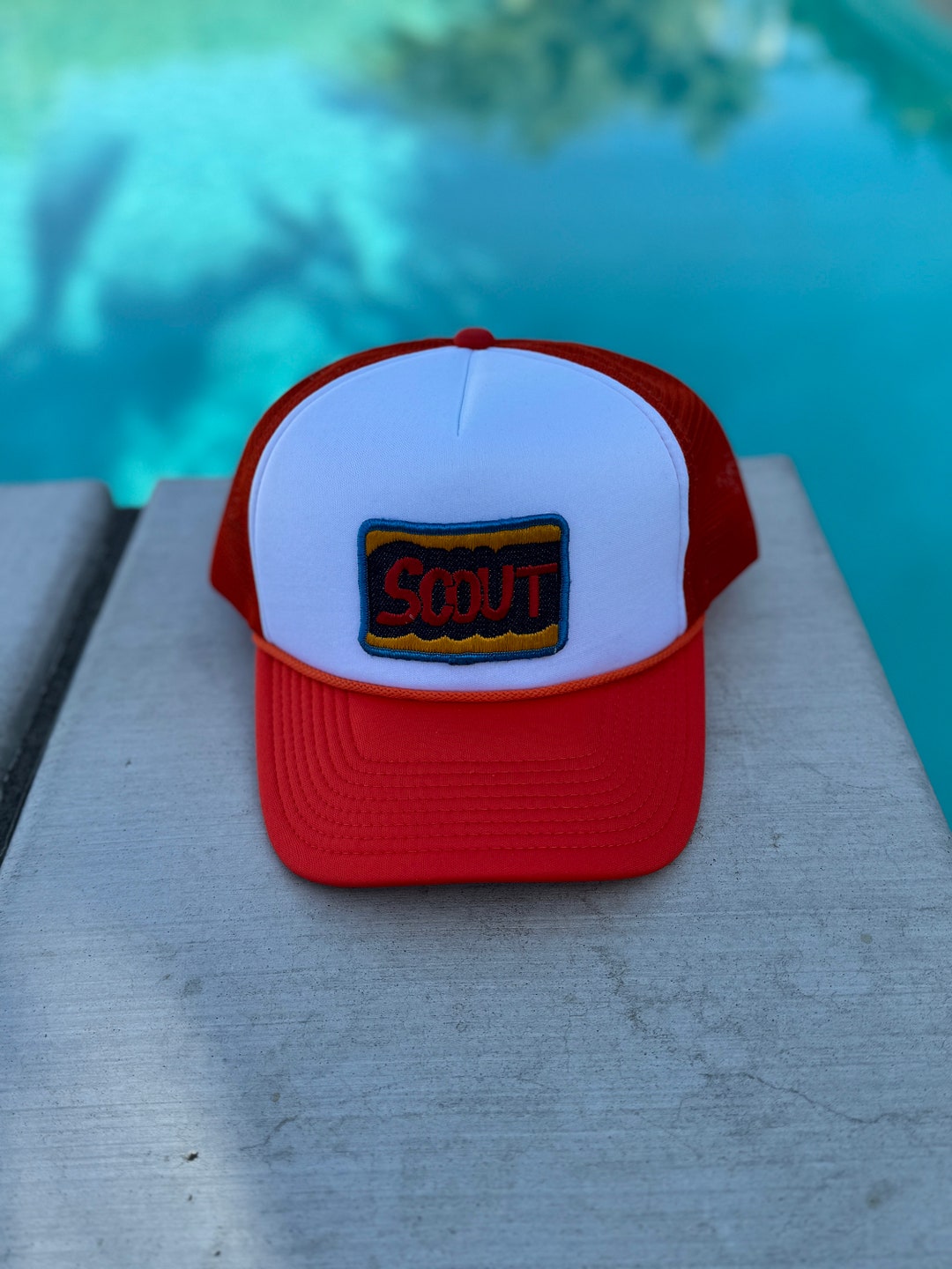 Vintage International Scout Logo Patch on a White and Orange Mesh ...