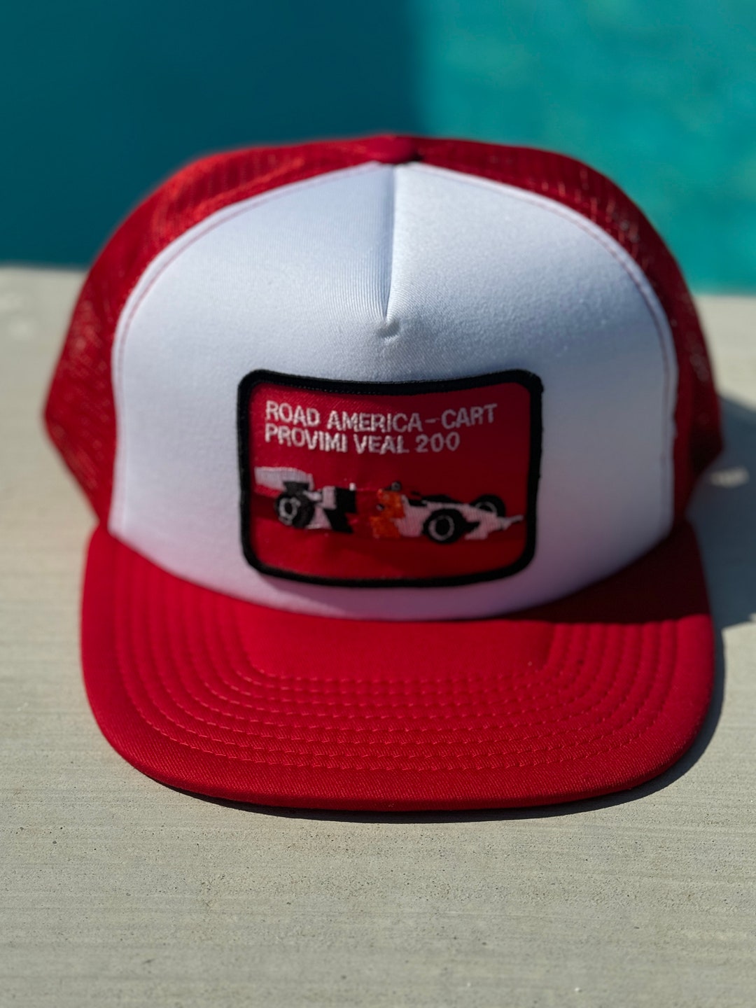 Vintage Road America Cart Racing Logo Patch on a White and Red Mesh ...