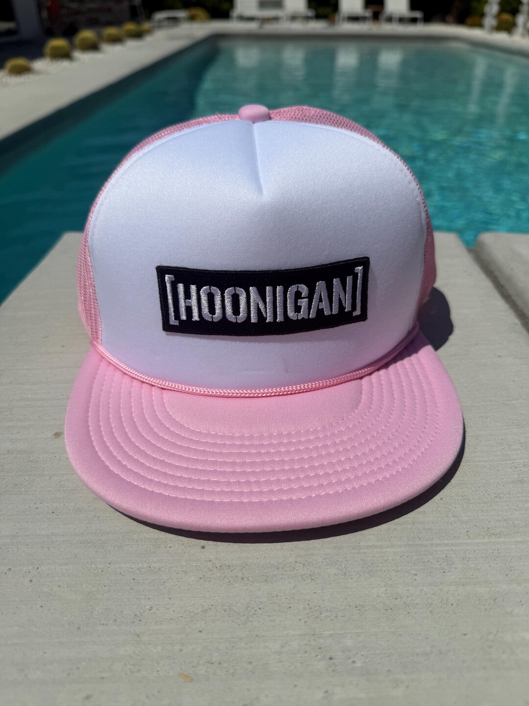 Hoonigan Logo Patch on a White and Pink Mesh Trucker Hat - Etsy