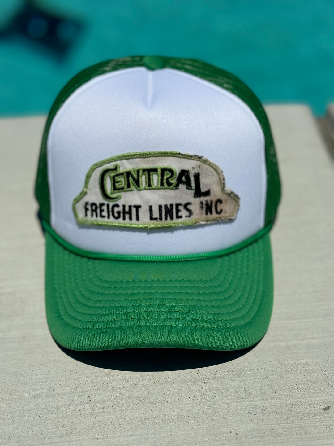 Vintage Central Freight Lines Inc Logo Patch on a White and Green Mesh ...