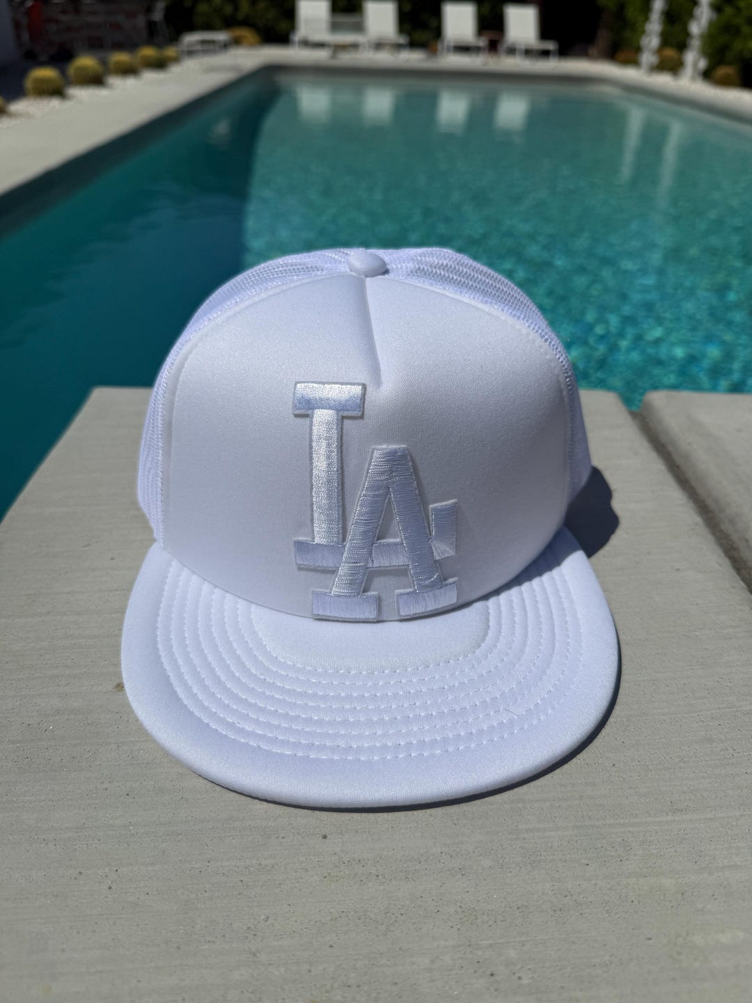 Oversized White LA Logo Patch on a White Mesh Trucker Hat - Etsy
