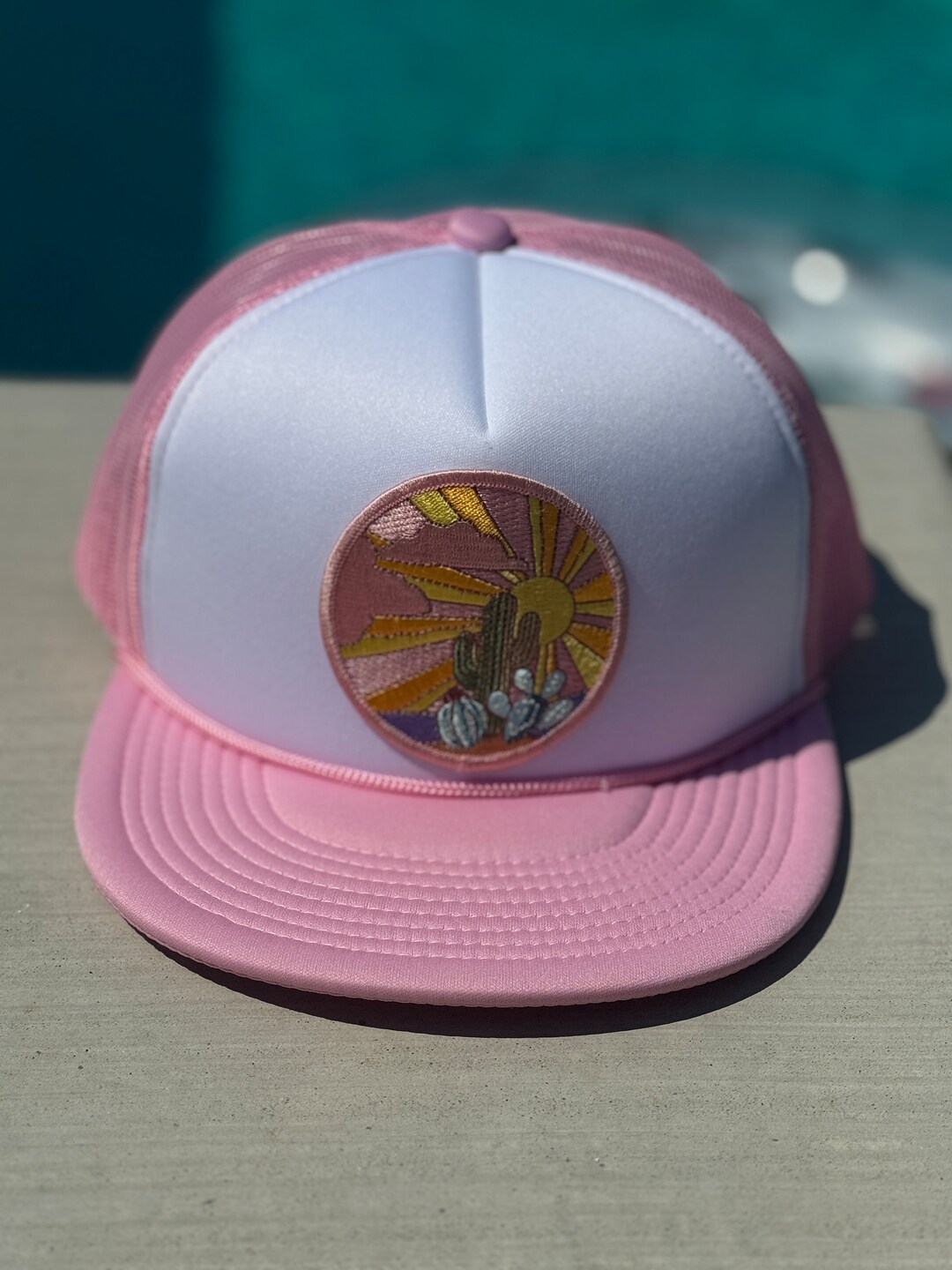 Desert Sunset Patch on a White and Pink Mesh Trucker Hat - Etsy