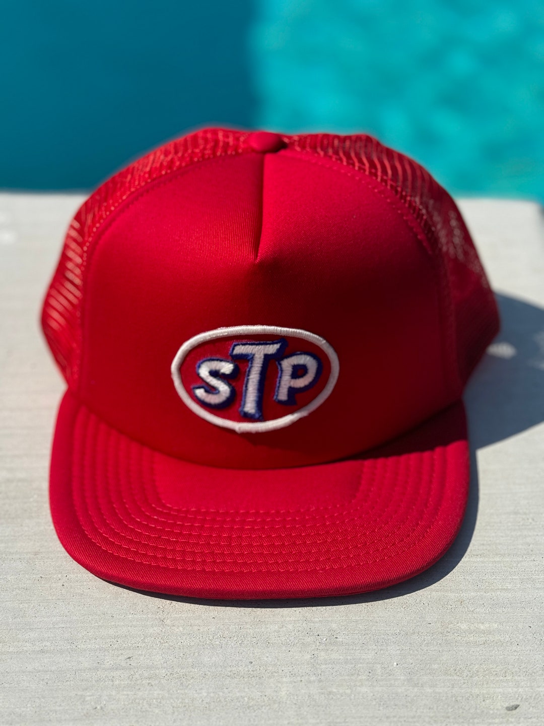Vintage STP Logo Patch on a Red Mesh Trucker Hat - Etsy