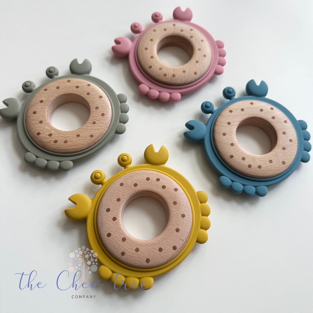 Personalized Crab Wooden and Silicone Teething Toy, Silicone Teething ...