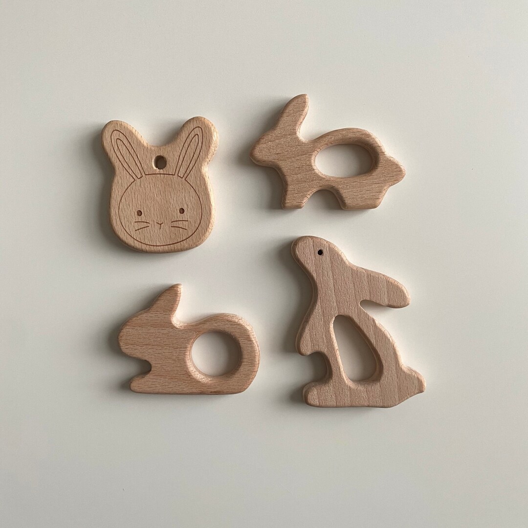 Bunny Rabbit Wooden Teether Natural Wood Baby Toy Teether - Etsy