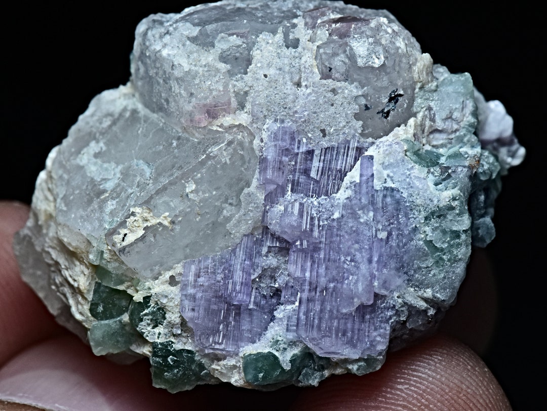 Rare Fluorescent Purple Apatite Crystal With Tourmaline on Quartz ...