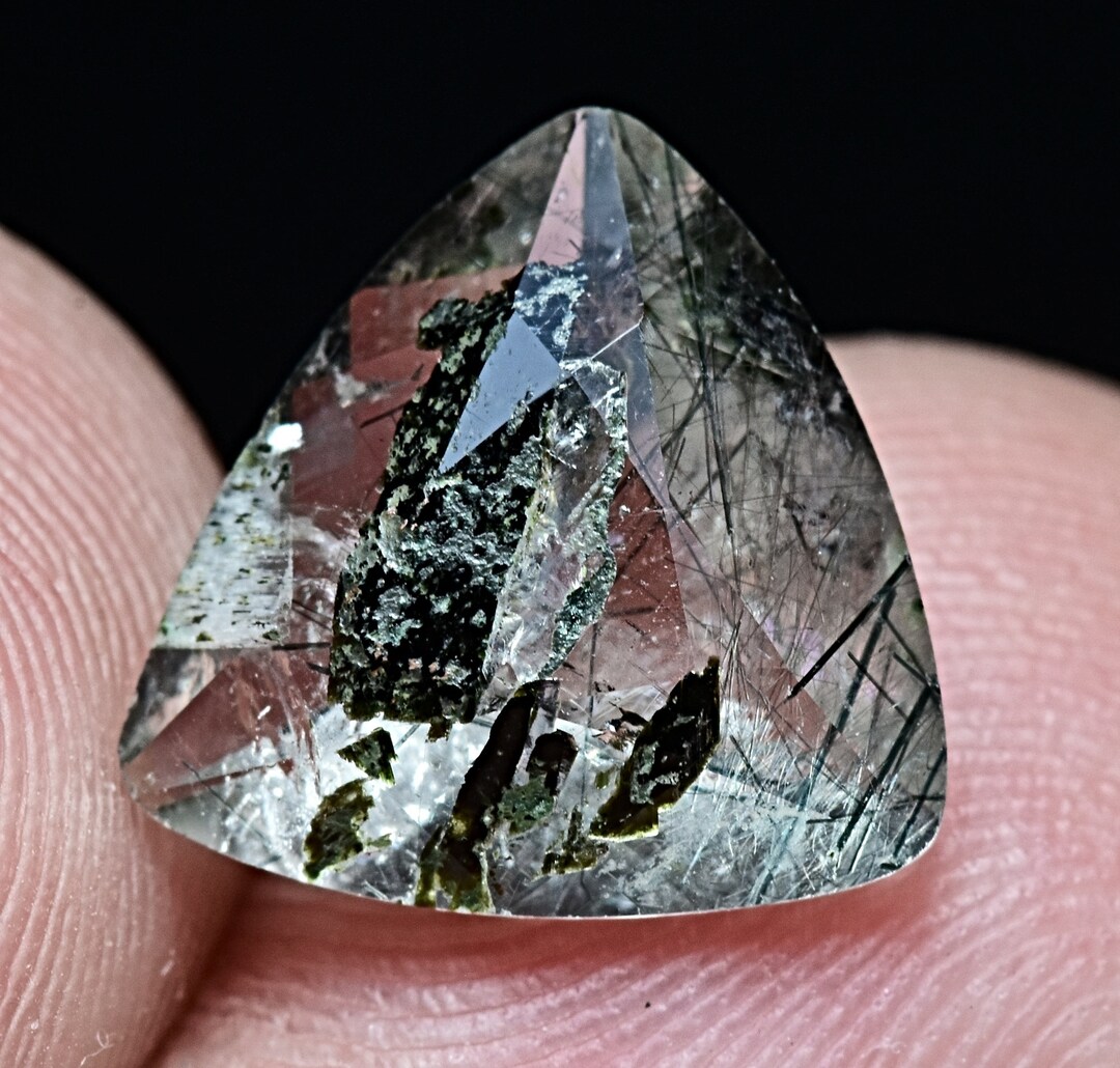 Wow Trillion Cut Faceted Quartz With Rutile and Epidote Inclusion 3.1 ...
