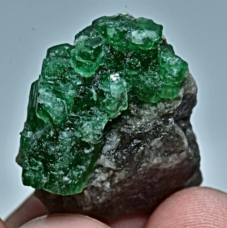61 Carat Amazing Deep Green Color Unique Emerald Crystal Bunch Specimen ...
