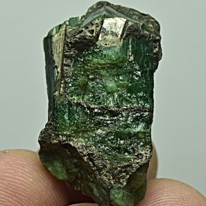 57 Carat Natural Deep Green Colour Emerald Crystal Combined With Pyrite ...