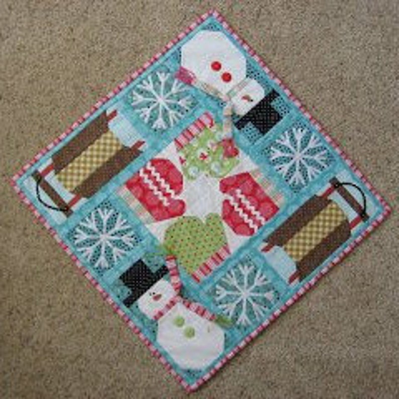 Winter Snowy Day Quilt Pattern, Snowman, Sleds, Mittens, Snowflakes ...