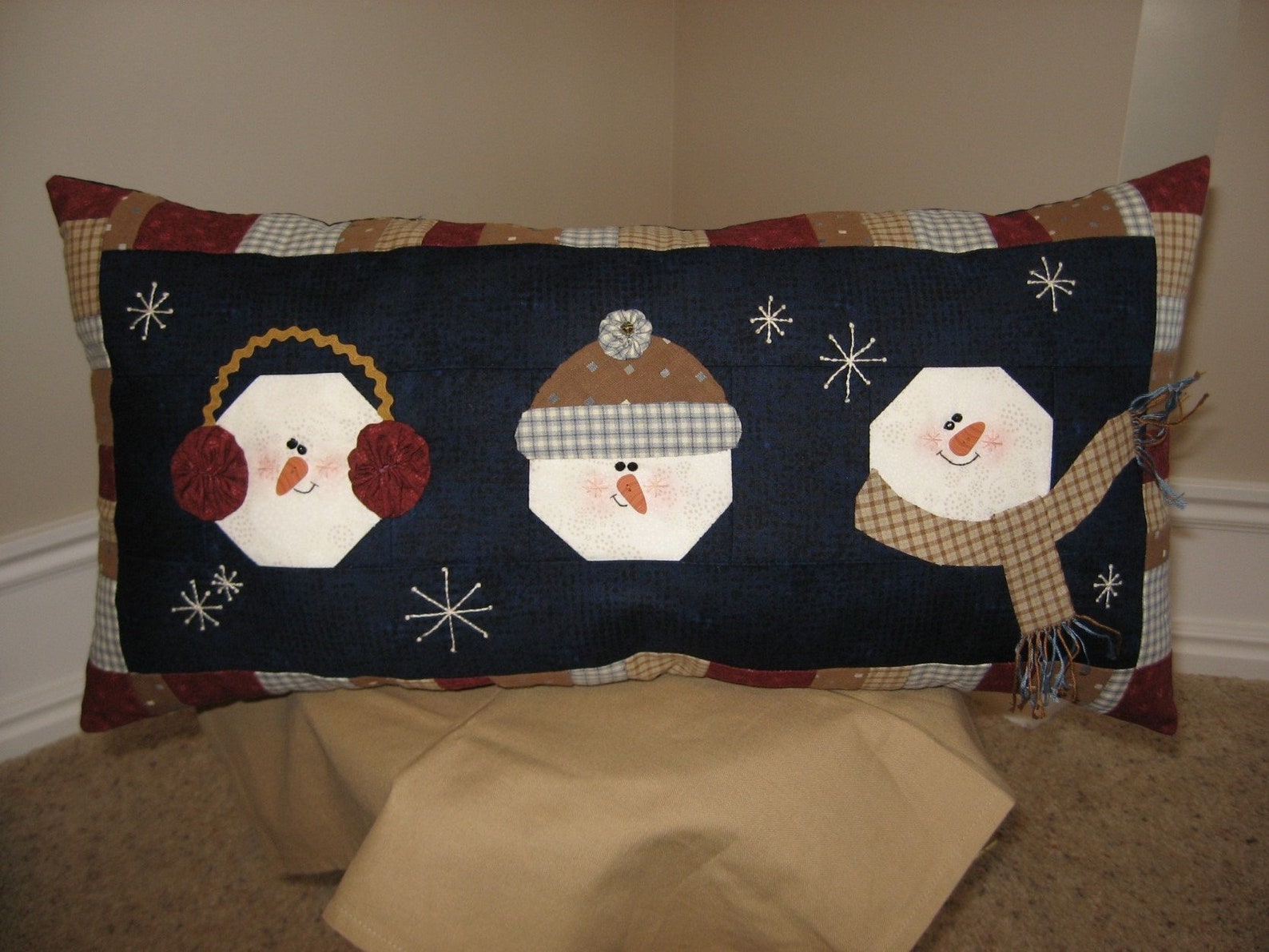 Snowman Pillow Pattern, Winter, PDF Digital Pattern, Snowflakes ...