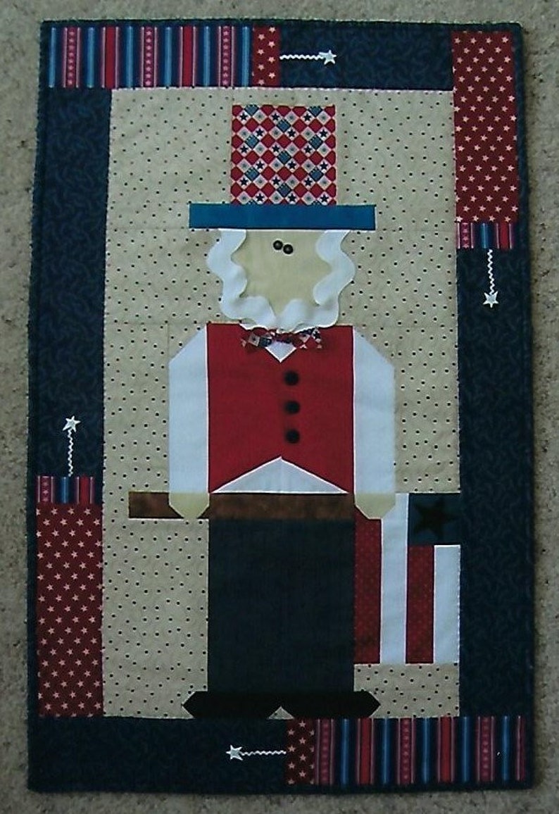 Uncle Sam Waves Old Glory, Quilt, Wall Hanging, Table Runner, 4th of ...