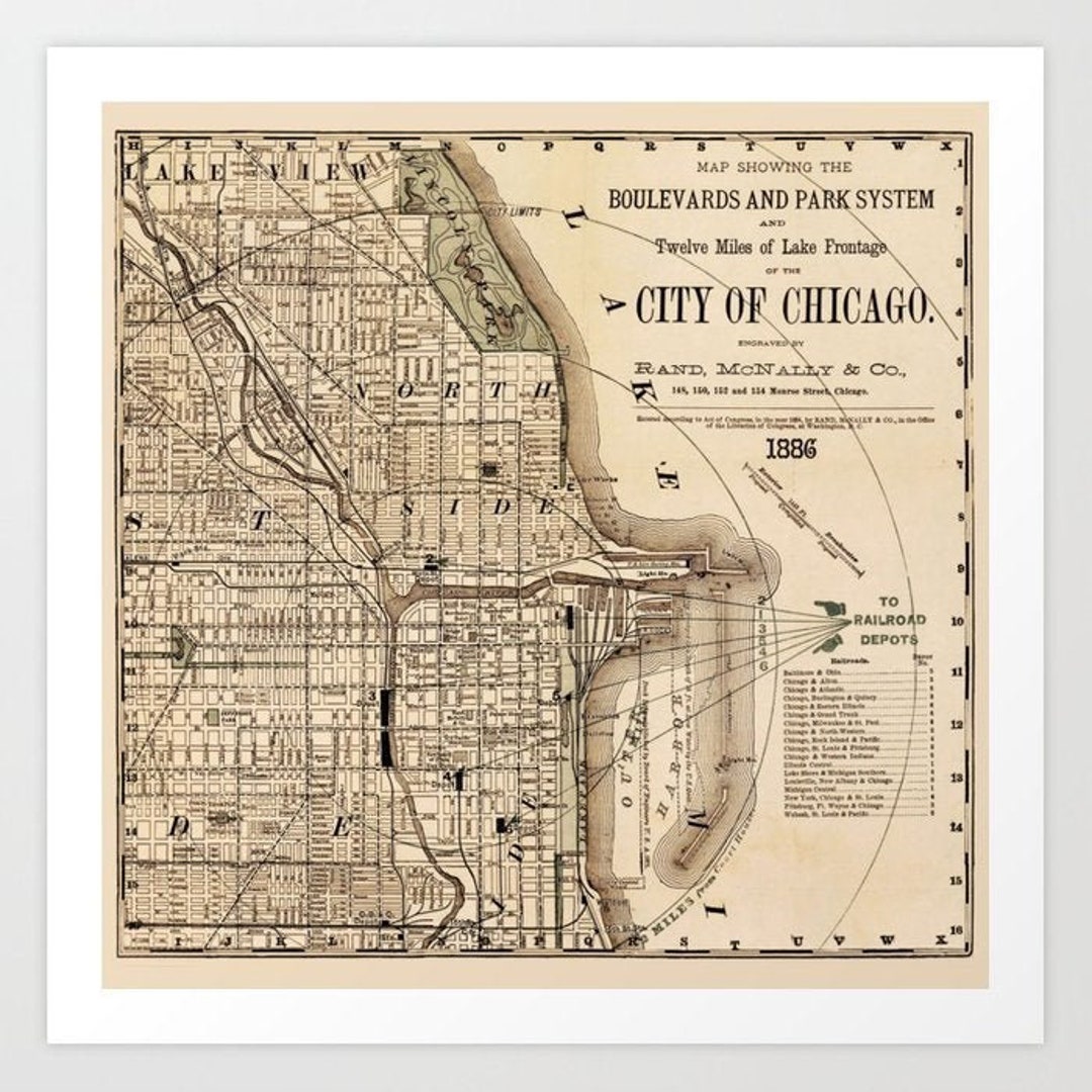 Downtown Chicago Map Late 1800s - Print - Etsy