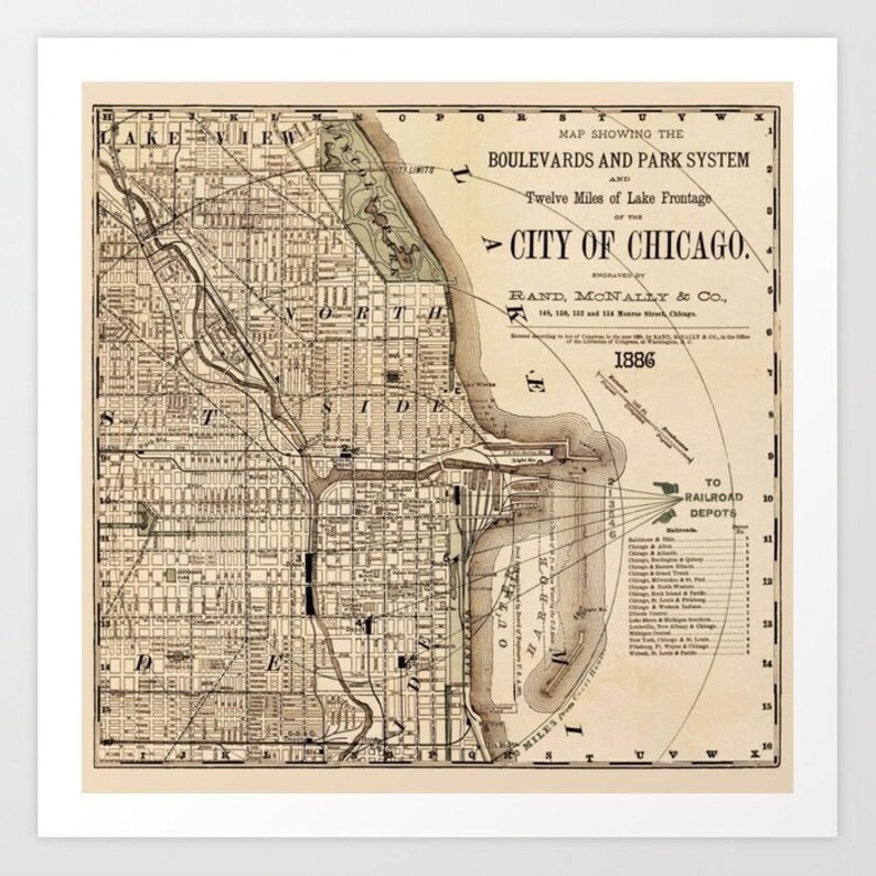 Downtown Chicago Map Late 1800s - Print - Etsy