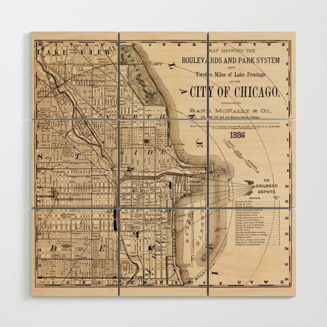 Downtown Chicago Map Late 1800s Wood Wall Art - Etsy UK