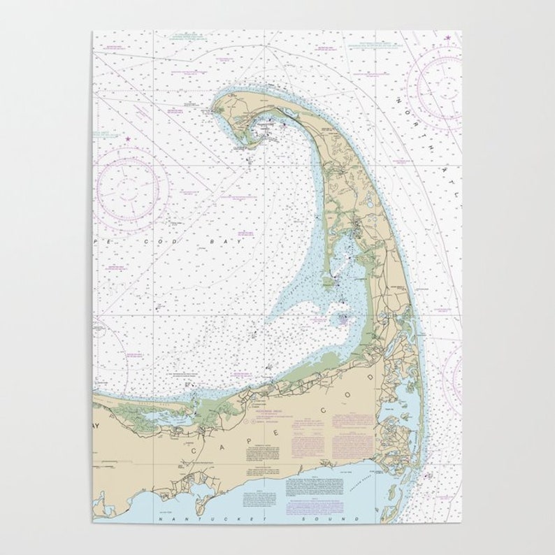 Cape Cod Nautical Chart Wall Poster - Etsy